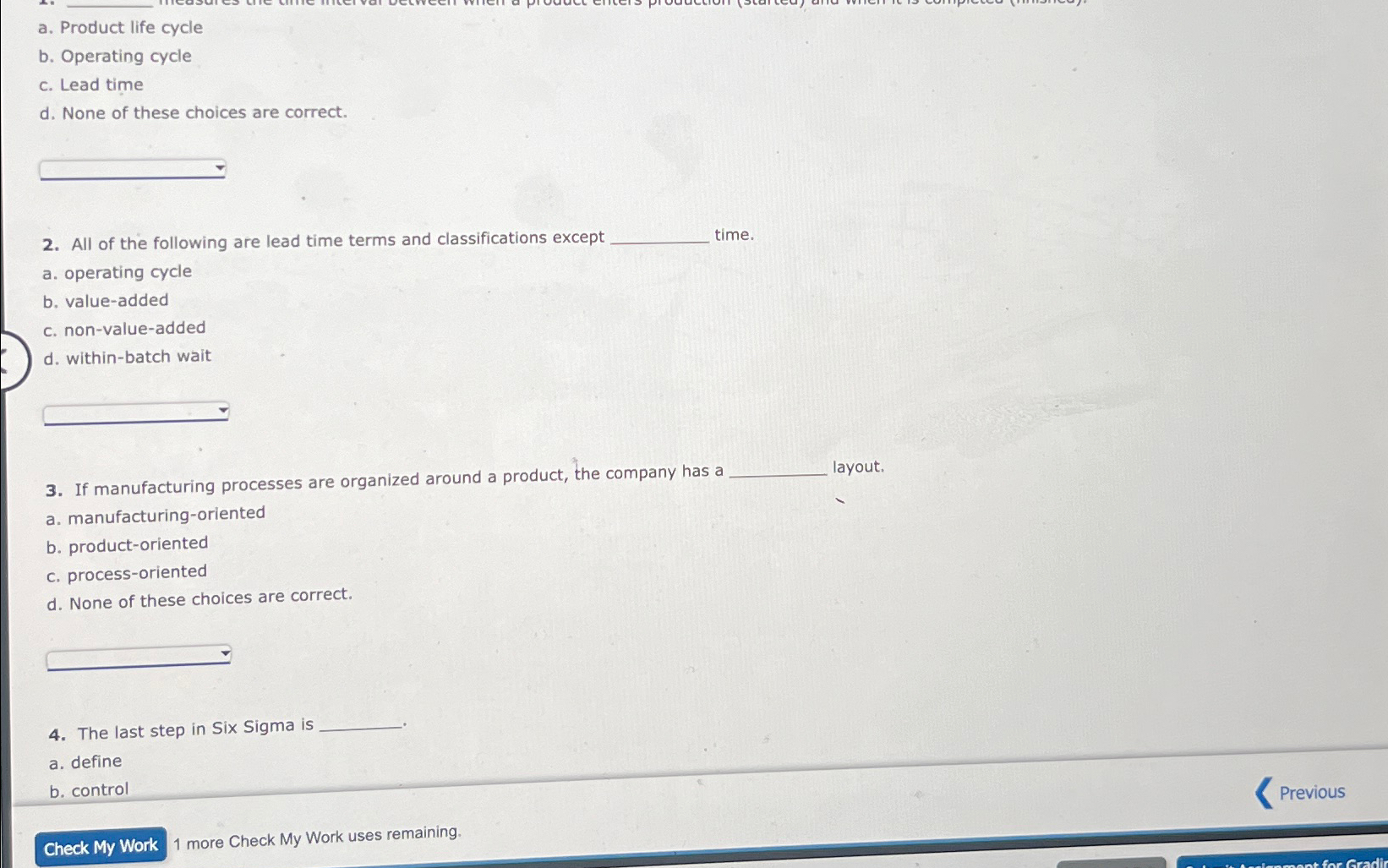 Solved a. ﻿Product life cycleb. ﻿Operating cyclec. ﻿Lead | Chegg.com