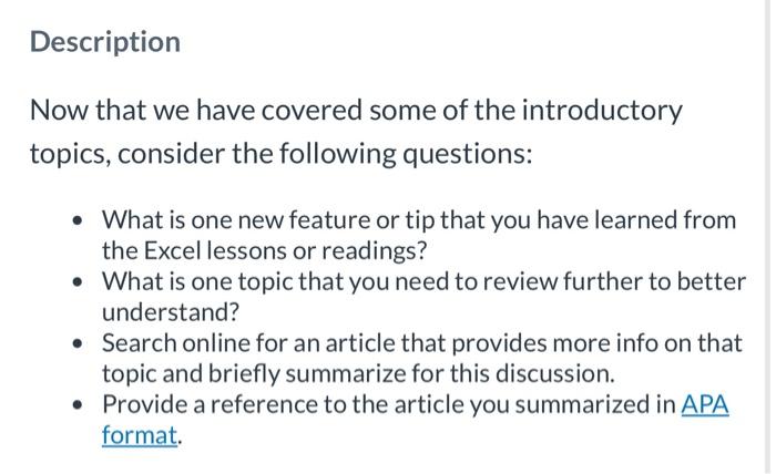 Solved Description Now that we have covered some of the | Chegg.com