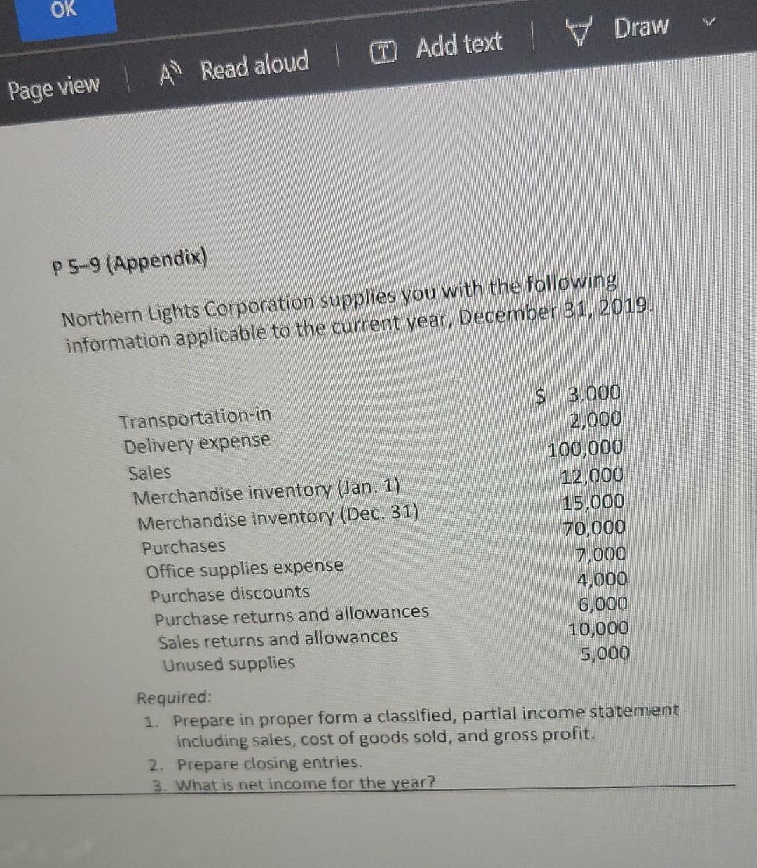 Solved OK 1 Add text 1 V Draw A Read aloud Page view P5-9 | Chegg.com