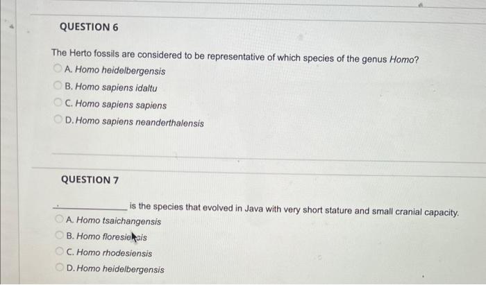 The Herto fossils are considered to be representative | Chegg.com