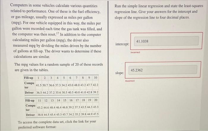 Solved Computers in some vehicles calculate various | Chegg.com