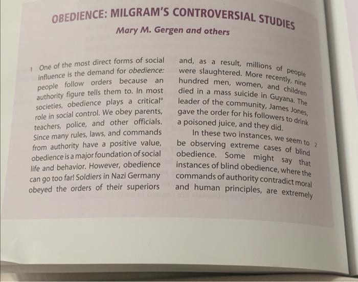 Solved OBEDIENCE: MILGRAM'S CONTROVERSIAL STUDIES Mary M. | Chegg.com