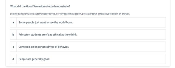 Solved What did the Good Samaritan study demonstrate? | Chegg.com