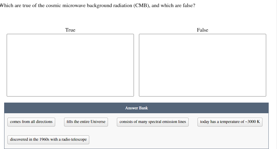 Solved Which are true of the cosmic microwave background | Chegg.com