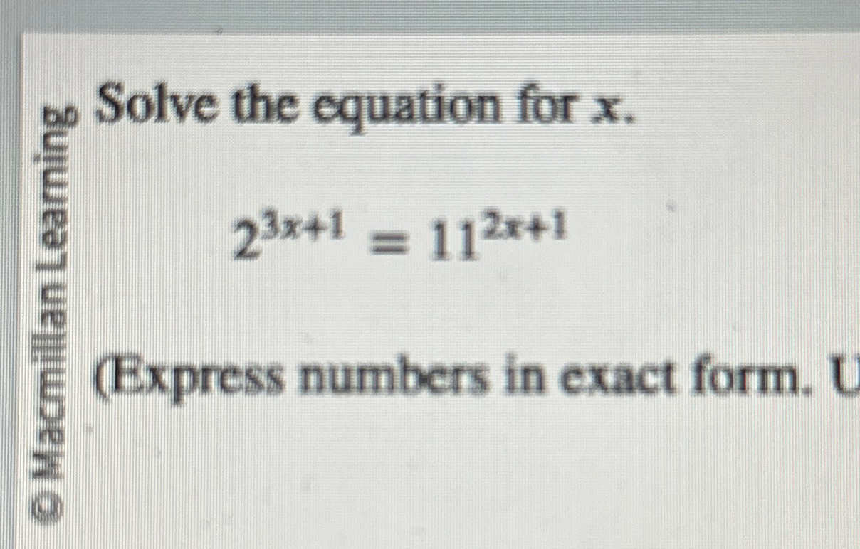 Solved Solve the equation for x.23x+1=112x+1(Express numbers | Chegg.com