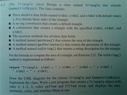 (The Triangle class) Design a class named Triangle | Chegg.com
