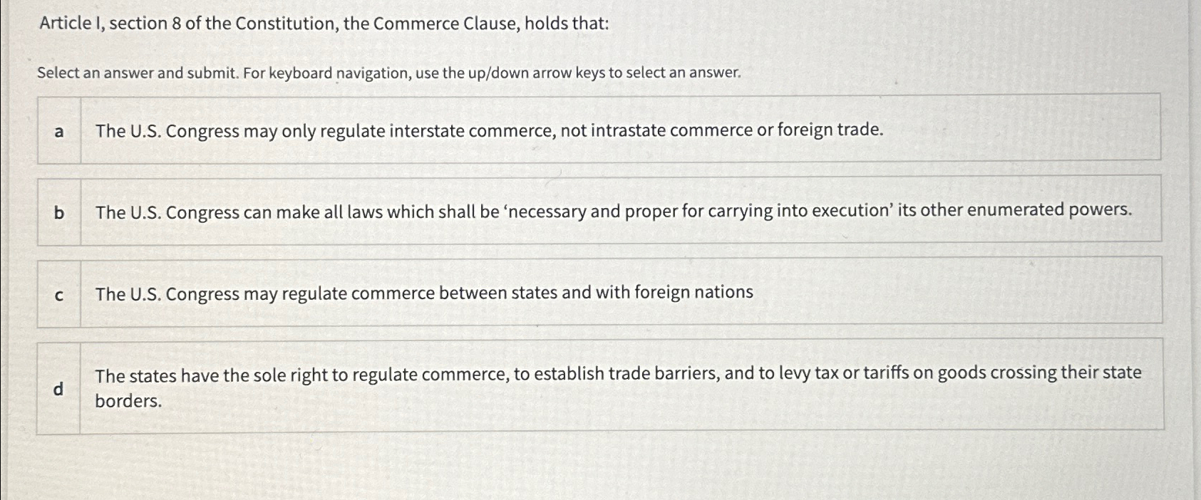 Solved Article I, section 8 ﻿of the Constitution, the | Chegg.com