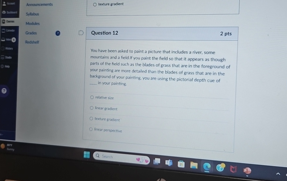 Solved texture gradientQuestion 122 ﻿ptsYou have been asked | Chegg.com