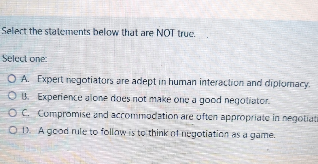 Solved Select the statements below that are NOT true.Select | Chegg.com