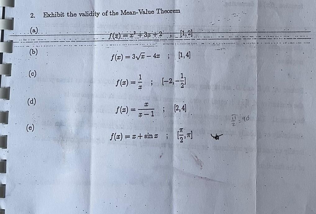 Solved 2. Exhibit the validity of the Mean-Value Theorem | Chegg.com