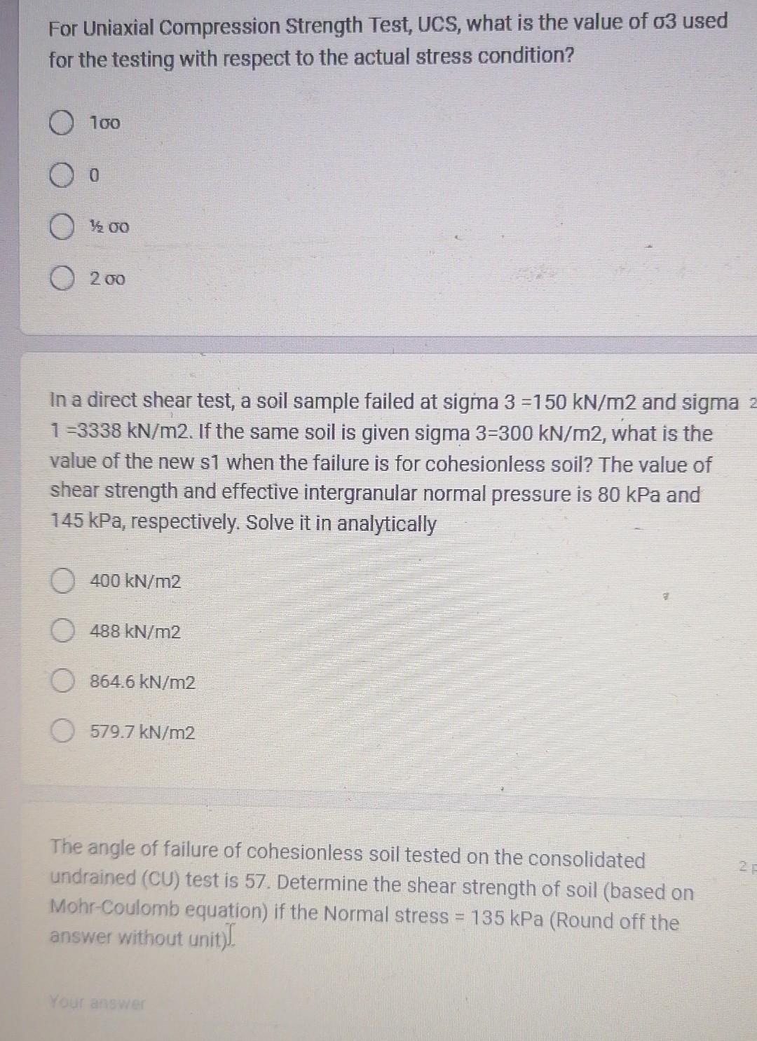Solved For Uniaxial Compression Strength Test, UCS, what is | Chegg.com