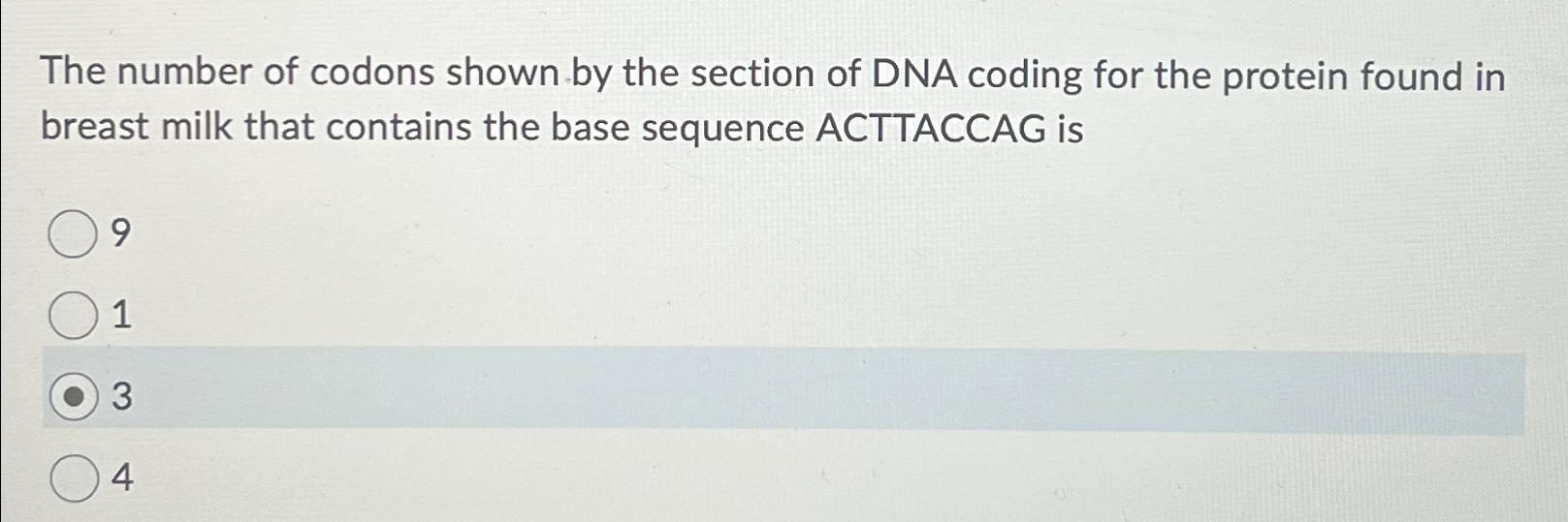 Solved The number of codons shown by the section of DNA | Chegg.com