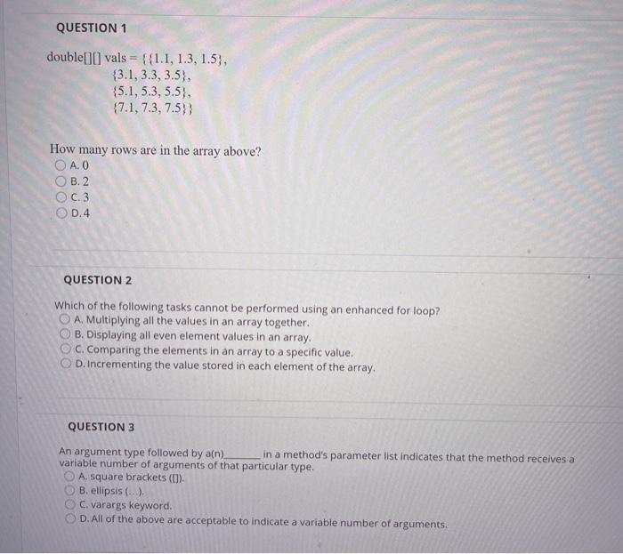 Solved Question 1 Double11 Vals 11 13 15 31 