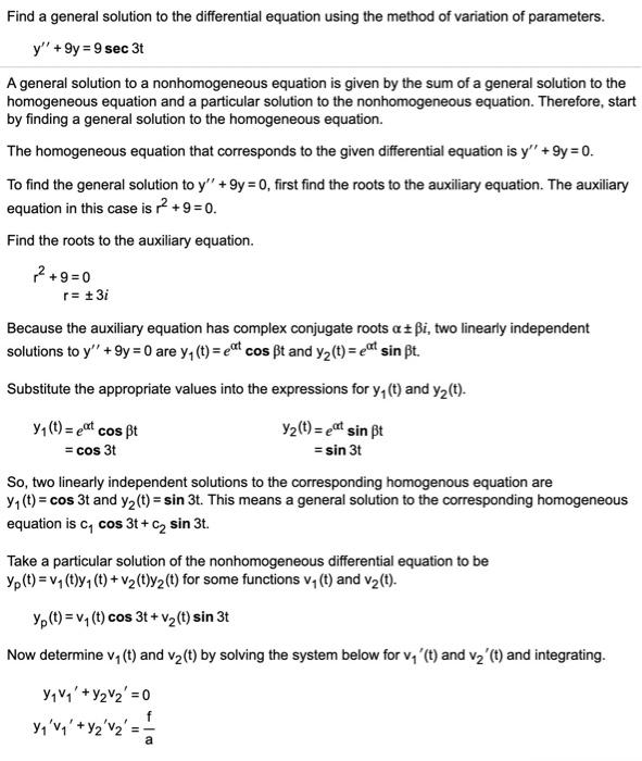 Solved Find a general solution to the differential equation | Chegg.com
