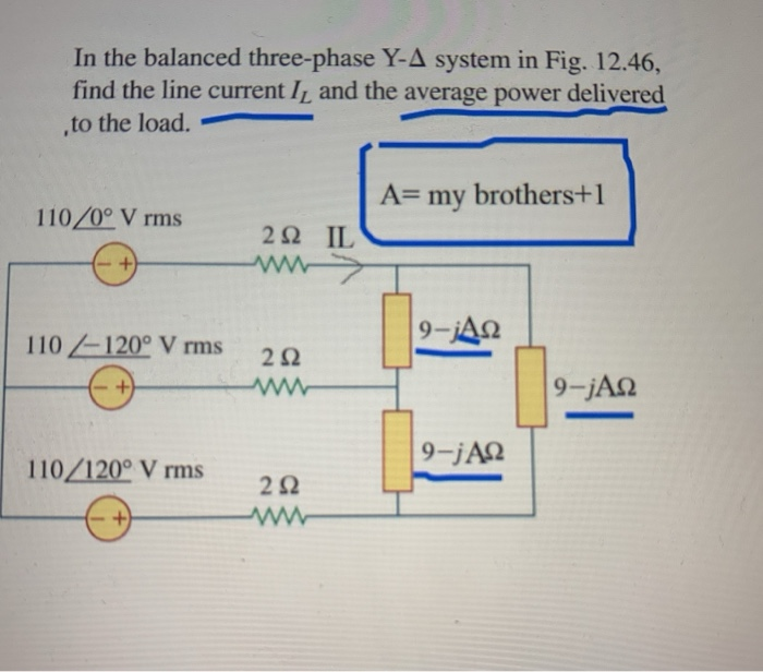 Solved In the balanced three-phase Y-A system in Fig. 12.46, | Chegg.com