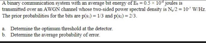 Solved A binary communication system with an average bit | Chegg.com