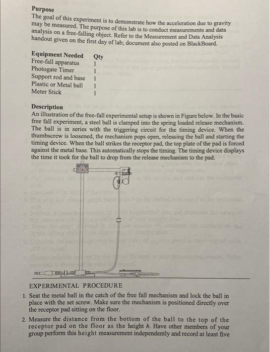 Solved PHYS 2110 GENERAL PHYSICS I LABORATORY Free Falling | Chegg.com