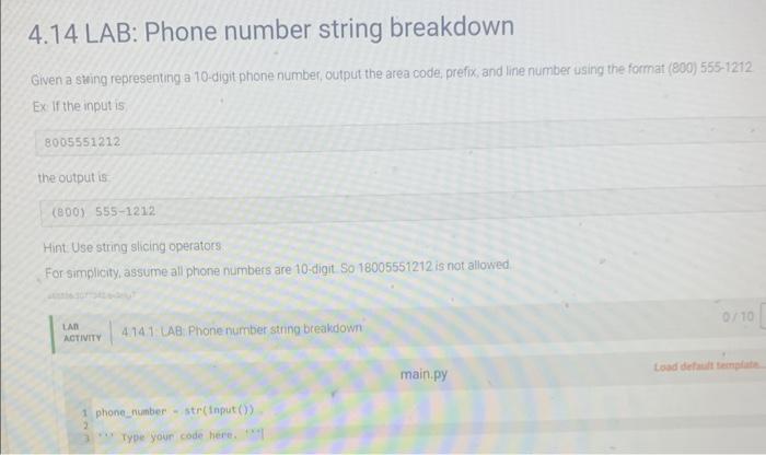Solved Given a suing representing a 10-digit phone number, | Chegg.com