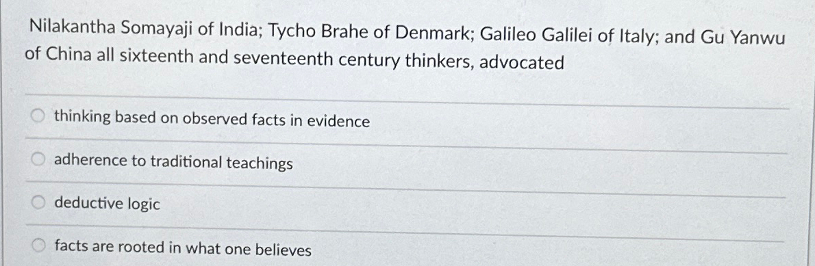 Solved Nilakantha Somayaji of India; Tycho Brahe of Denmark; | Chegg.com