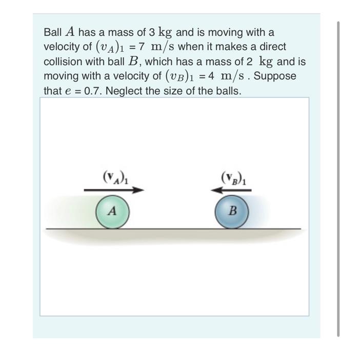 Solved Ball A has a mass of 3 kg and is moving with a | Chegg.com