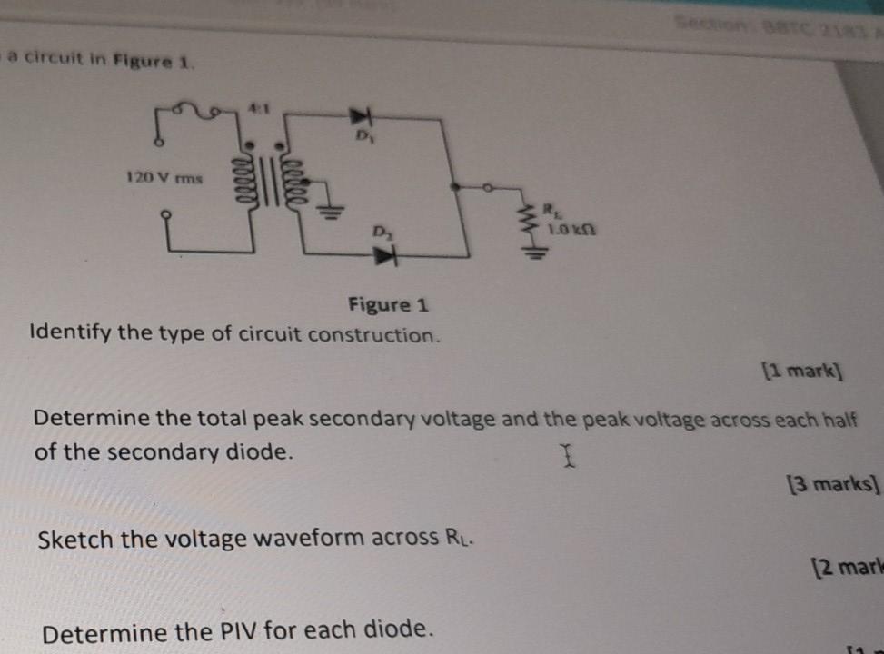 Solved a circuit in Figure 1. Г". 120 Vrms 1.0 Kn Figure 1 | Chegg.com