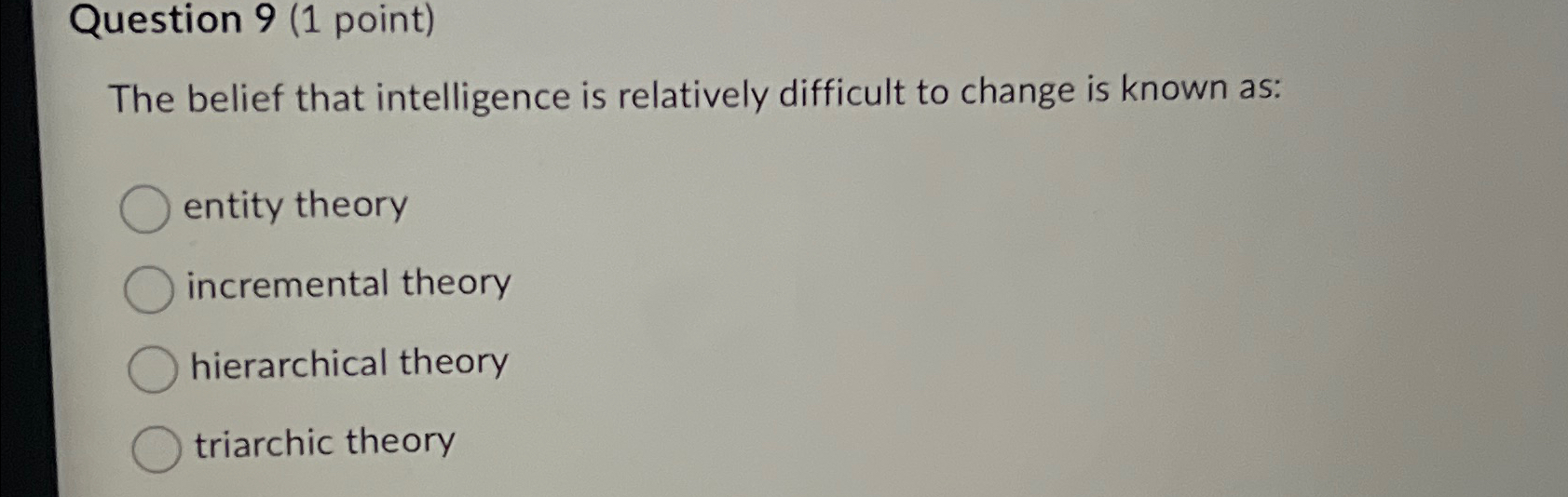 Solved Question 9 (1 ﻿point)The belief that intelligence is | Chegg.com