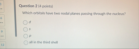 Solved Question 2 (4 ﻿points)Which orbitals have two nodal | Chegg.com
