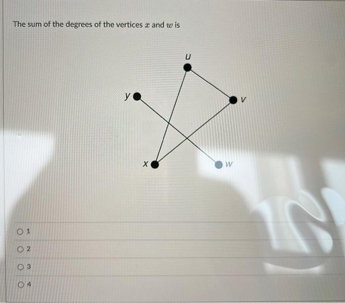 Solved The sum of the degrees of the vertices x and w | Chegg.com
