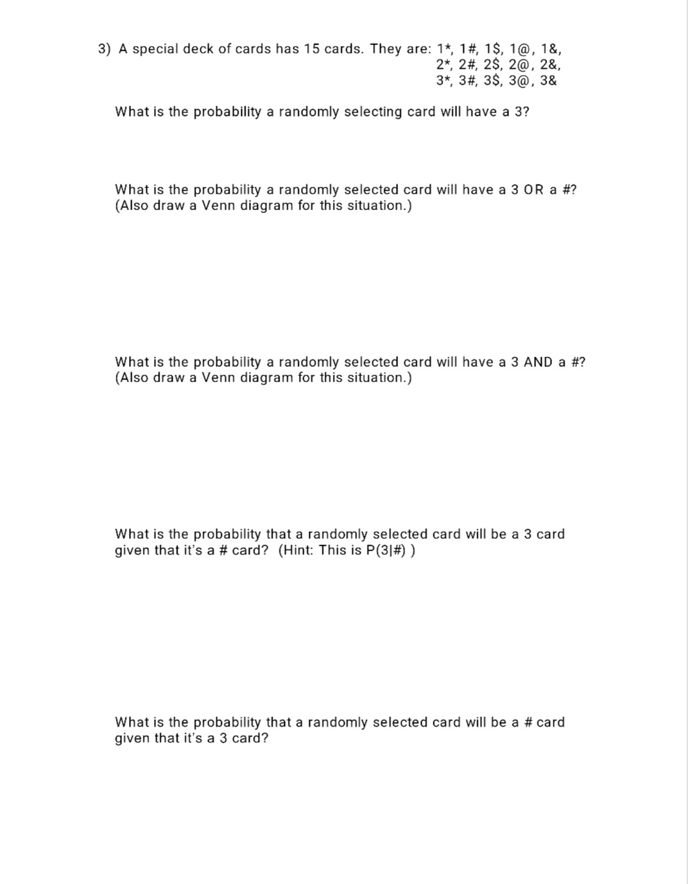 Solved A special deck of cards has 15 ﻿cards. They are: | Chegg.com