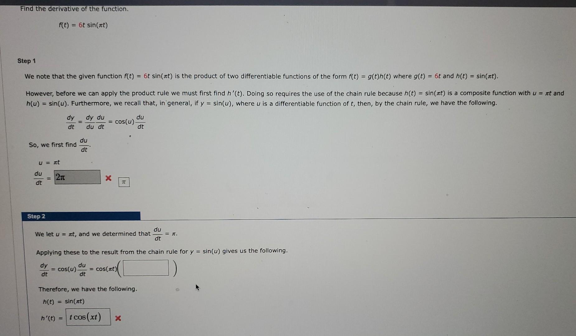 Solved Find the derivative of the function. f(t)=6tsin(πt) | Chegg.com