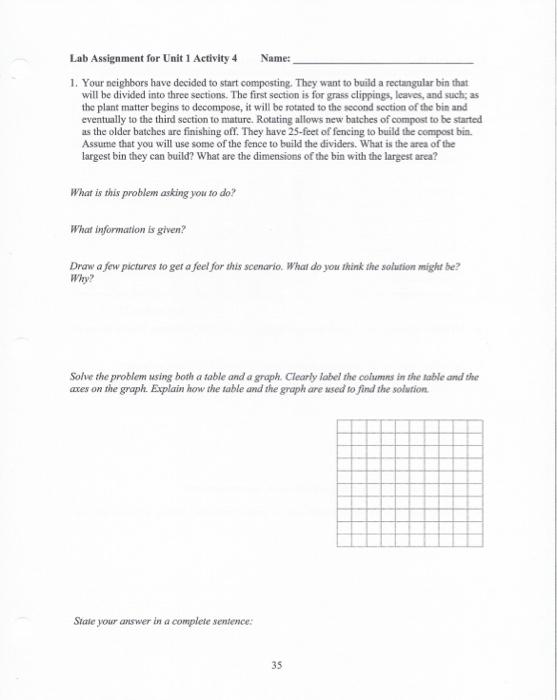 Solved Lab Assignment for Unit 1 Activity 4 Name: 1. Your | Chegg.com