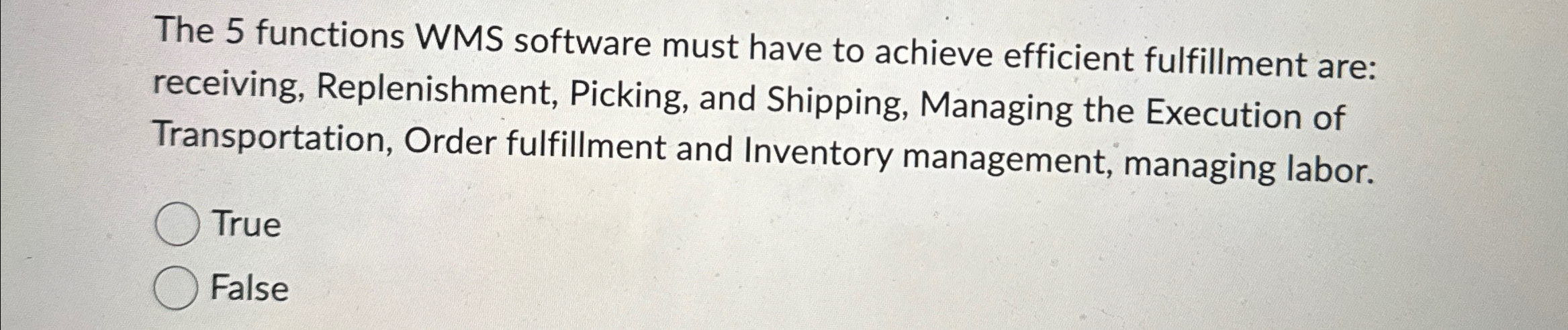 Solved The 5 ﻿functions WMS software must have to achieve | Chegg.com