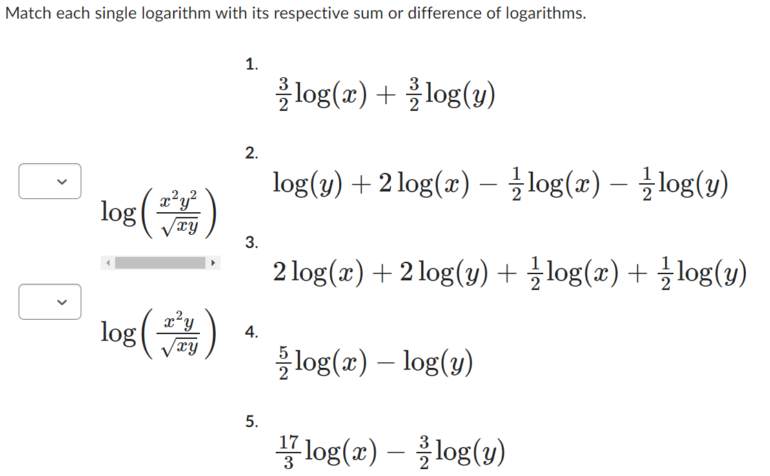 Solved Match each single logarithm with its respective sum | Chegg.com