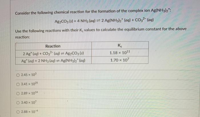 Solved Consider the following chemical reaction for the | Chegg.com