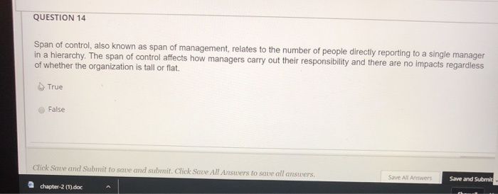 Solved QUESTION 14 Span of control, also known as span of | Chegg.com