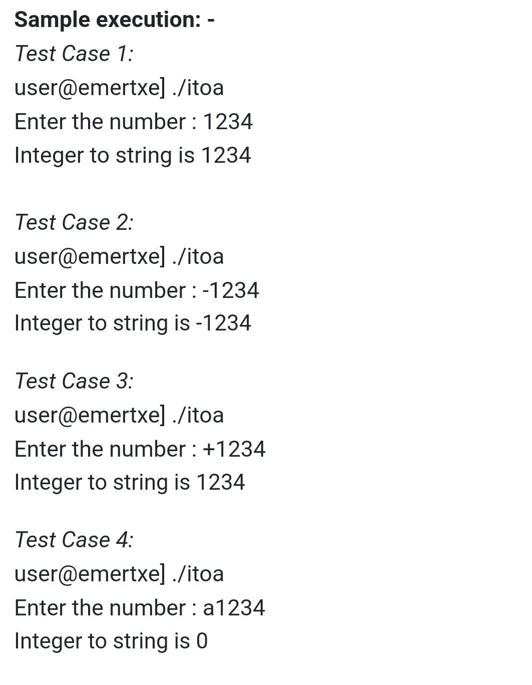 Solved Description: - int itoa(int n, char *s) - Convert | Chegg.com Solved Description: - int itoa(int n, char *s) - Convert | Chegg.com