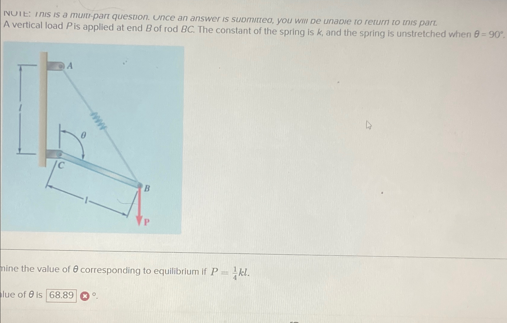 Solved A vertical load P ﻿is applied at end B ﻿of rod BC. | Chegg.com