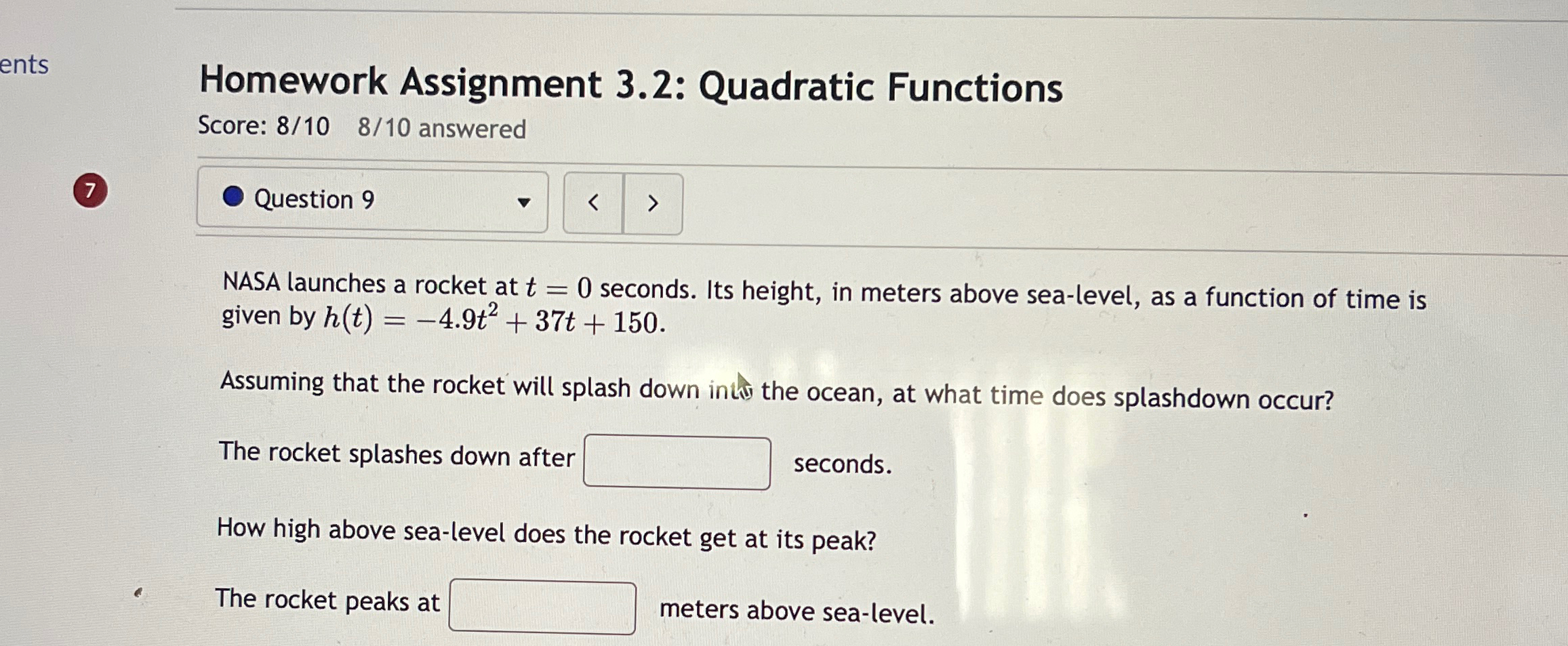 Solved Homework Assignment 3.2: Quadratic FunctionsScore: | Chegg.com