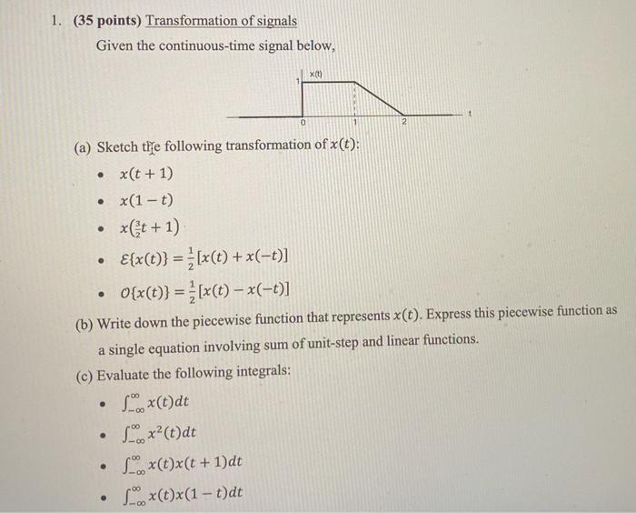 Solved 1. (35 points) Transformation of signals Given the | Chegg.com