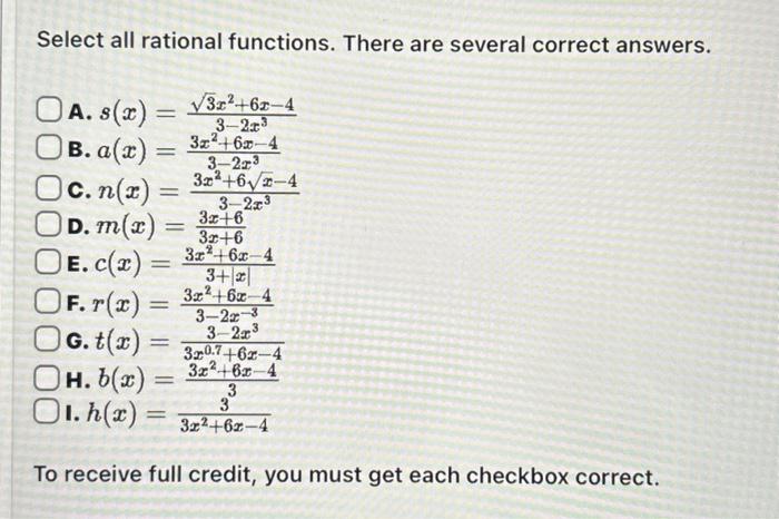 Solved Select all rational functions. There are several | Chegg.com