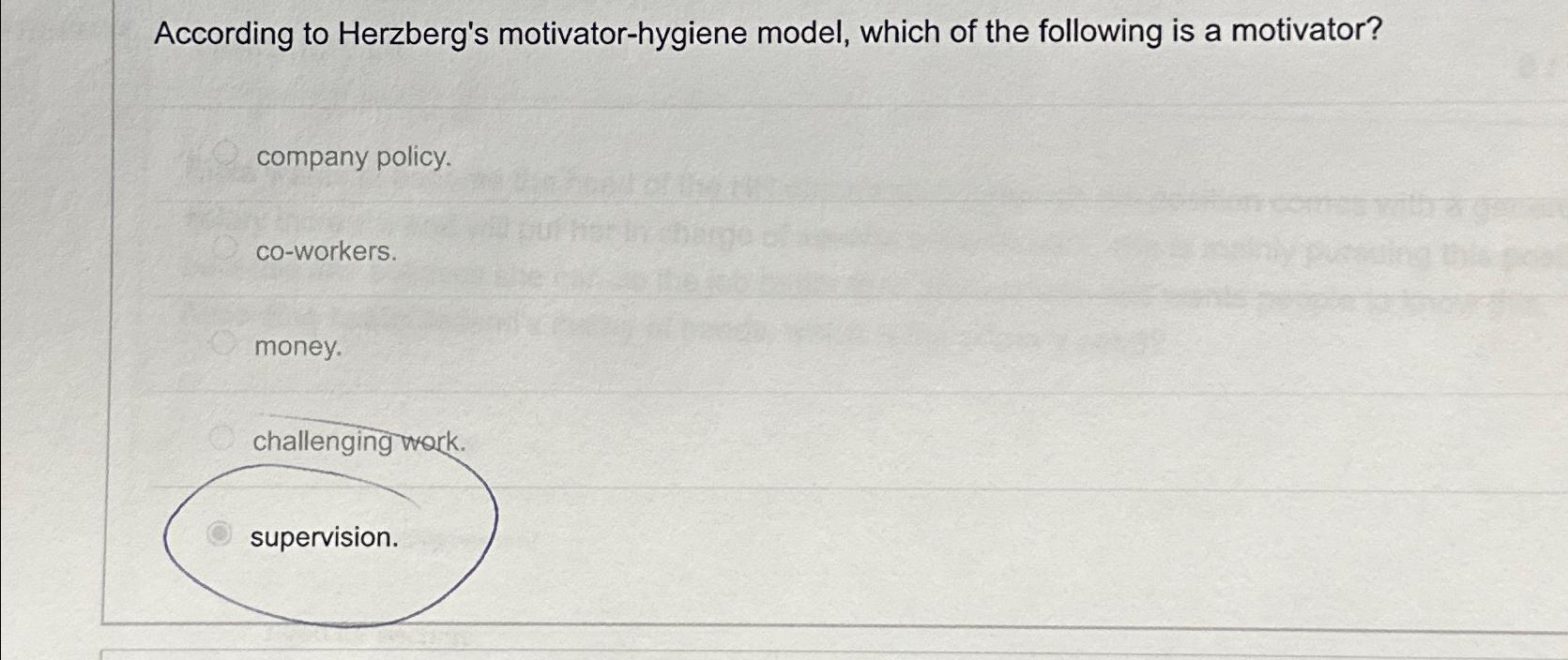 Solved According to Herzberg's motivator-hygiene model, | Chegg.com
