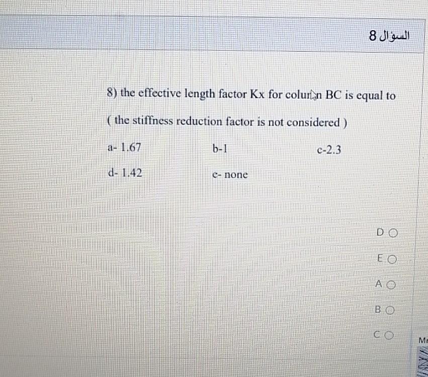 Solved السؤال 8 8) the effective length factor Kx for | Chegg.com