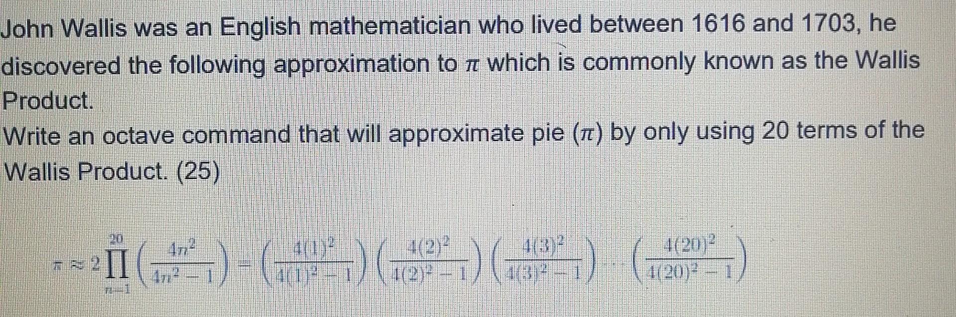 Solved John Wallis was an English mathematician who lived | Chegg.com