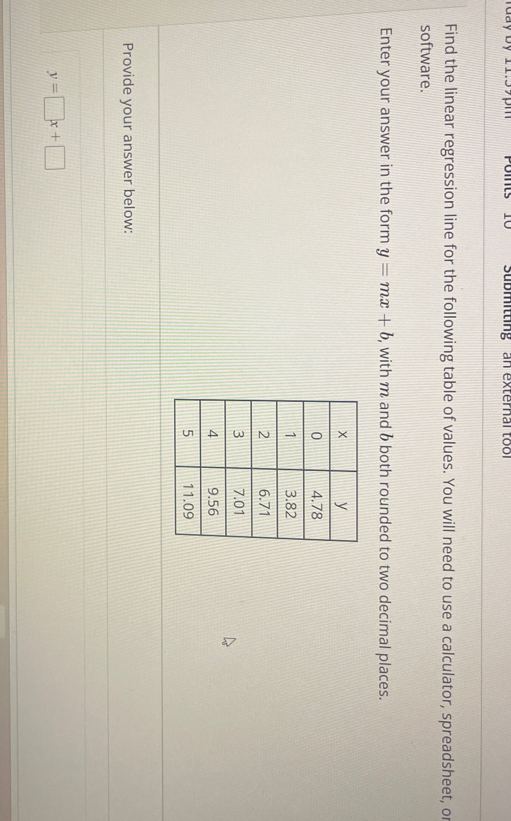 Solved Find the linear regression line for the following | Chegg.com