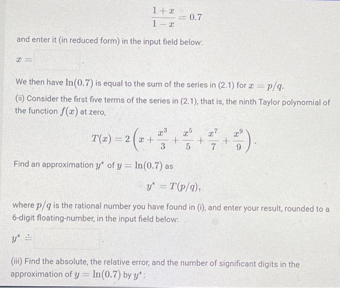 (Taylor Series/Polynomials, Natural Logarithm). All | Chegg.com