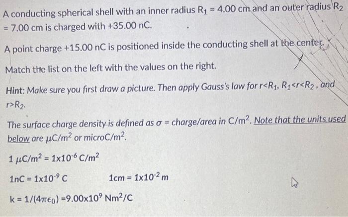 Solved A conducting spherical shell with an inner radius | Chegg.com