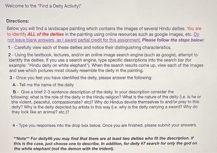 Solved Welcome to the "Find a Deity Activity!" Directions: | Chegg.com