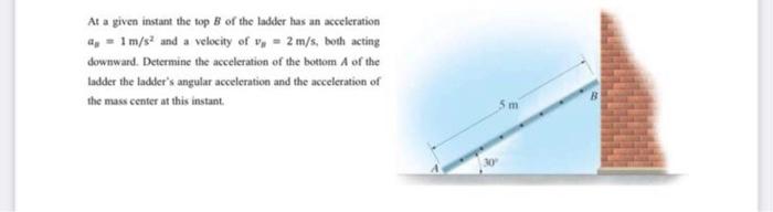Solved At a given instant the top B of the ladder has an | Chegg.com