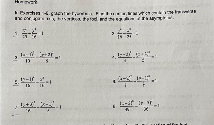Solved In Exercises 1-8, graph the hyperbola. Find the | Chegg.com