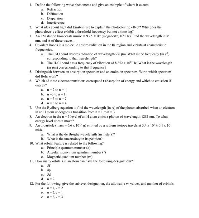 Solved 1. Define the following wave phenomena and give an | Chegg.com